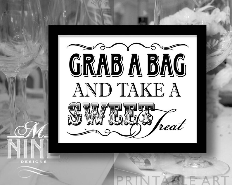 Printable Party Signs / GRAB A BAG and Take A Sweet Treat Sign - Etsy