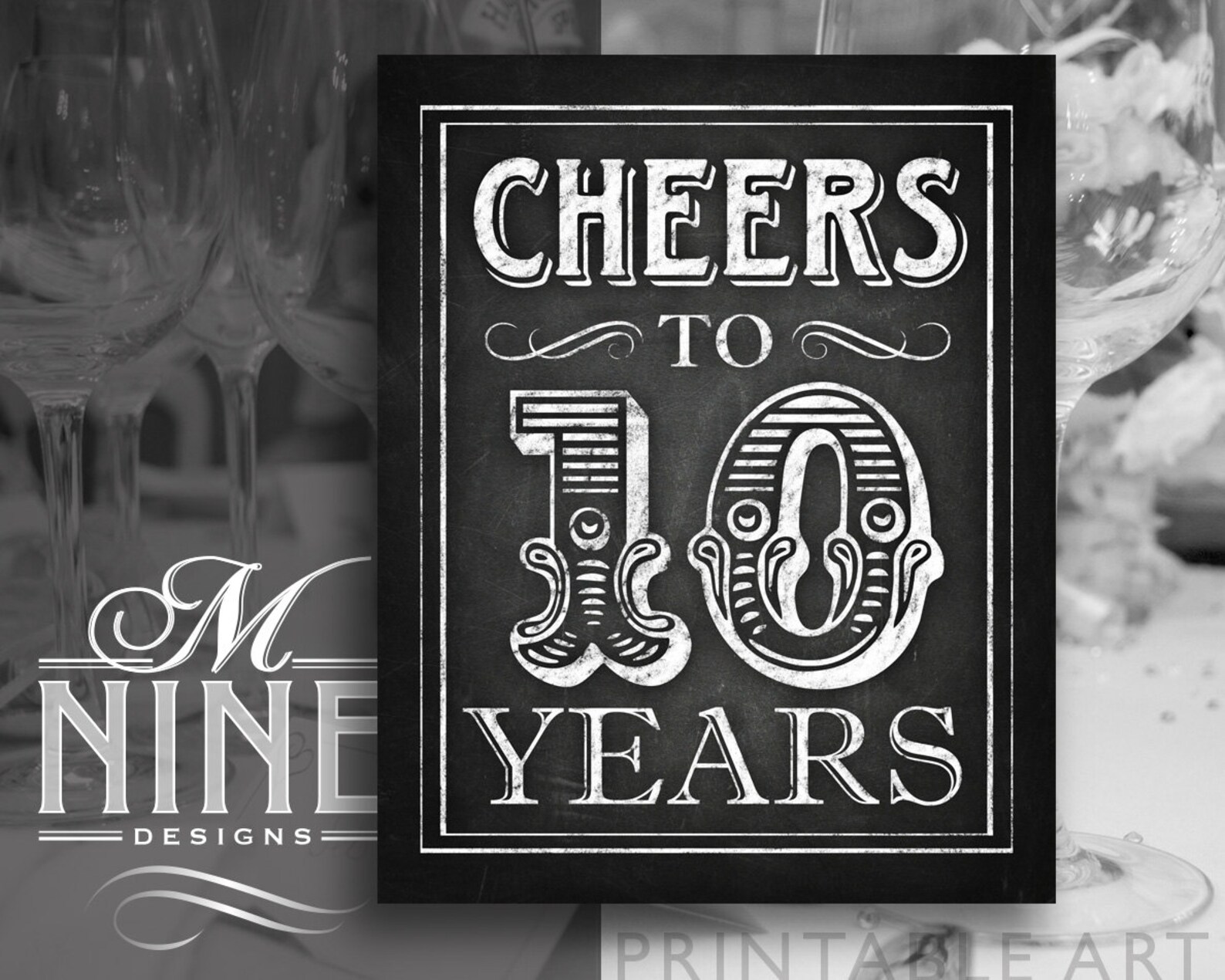 Chalkboard Printable Art "cheers to 10 Years" Sign Download, 10th ...