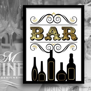 Gold Printable Art "bar" Party Sign Printable Bar Sign Download, Bar ...