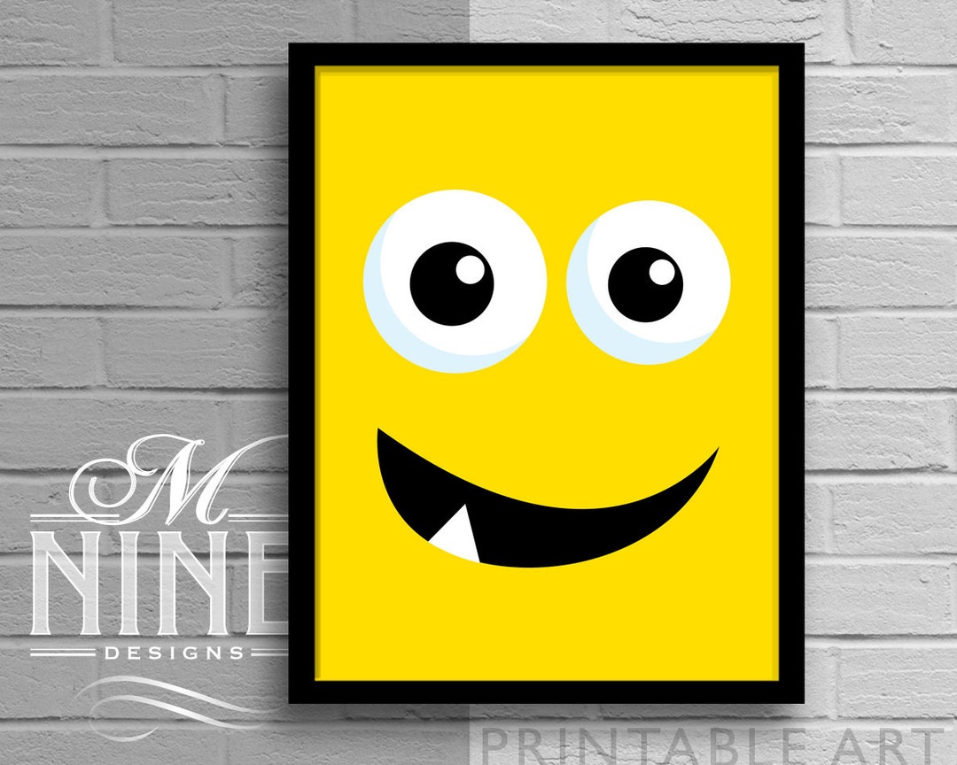Yellow MONSTER Face Printable Monster Frame Art Monster Printable Wall ...