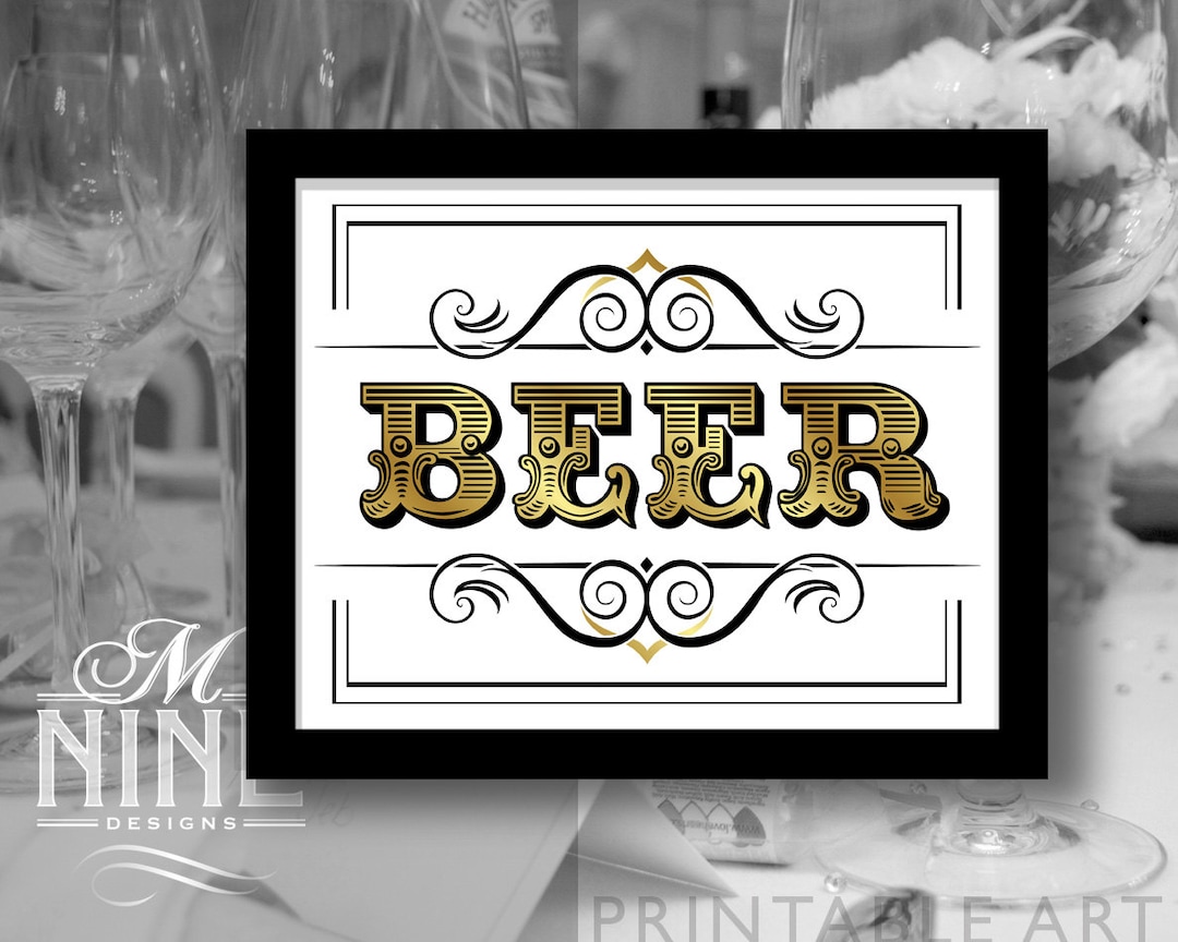 Beer Party Printable "beer" Sign, Gold Vintage Party Signs, Printable ...