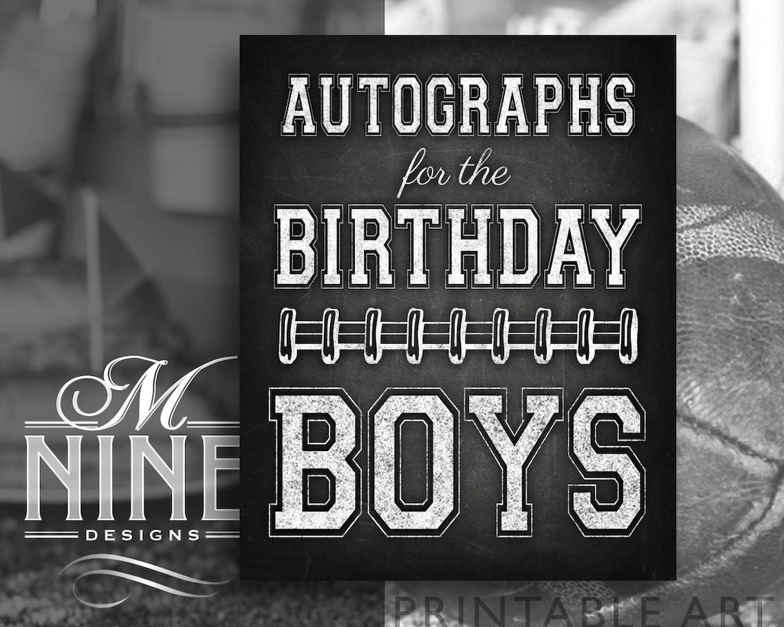 Chalk Football Birthday Sign Printables AUTOGRAPHS for the | Etsy