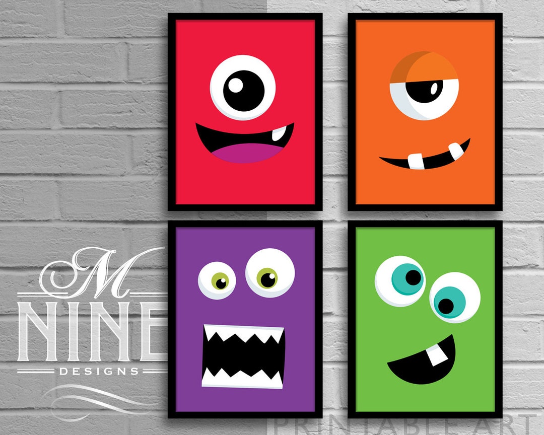 Set of 4 MONSTER Face Printables Frame Art Printable Wall Art, Kids ...