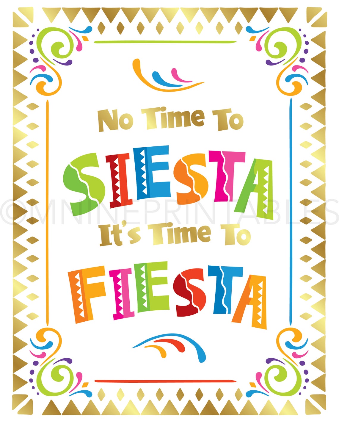 Fiesta Party It's Time to FIESTA Sign Printables Gold | Etsy