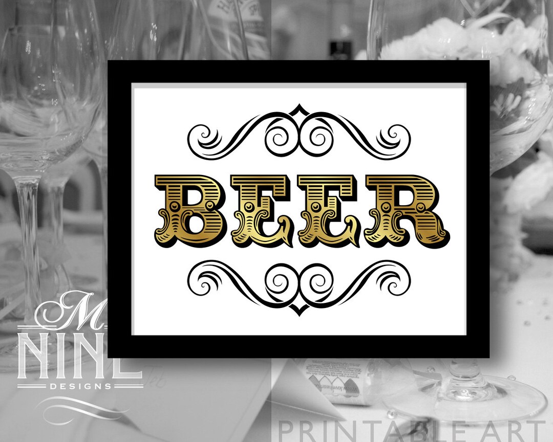 Gold Beer Printable Art "beer" Print Bar Art Download, Typography Print ...
