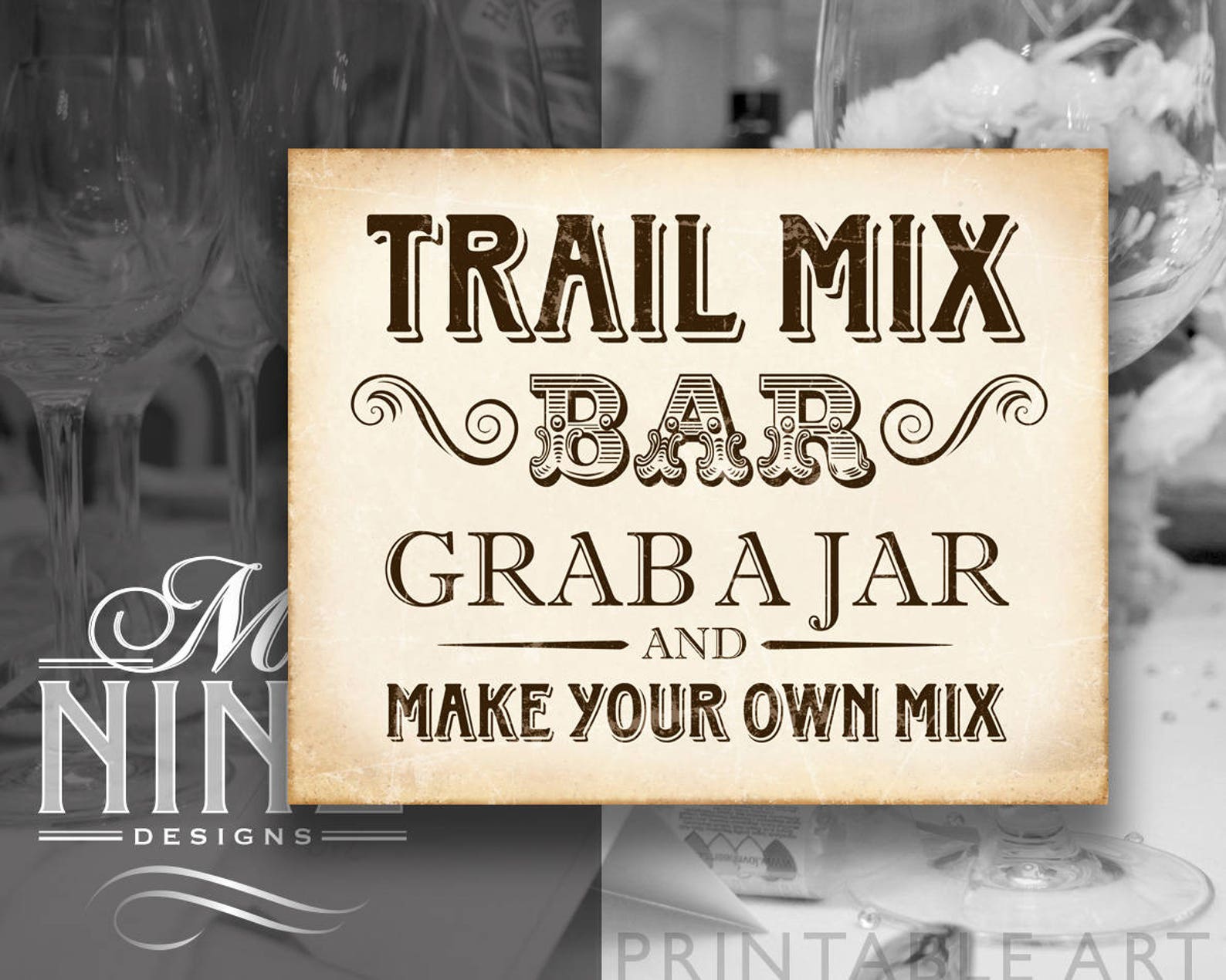Printable Party Signs / TRAIL MIX BAR Sign / Rustic Party - Etsy