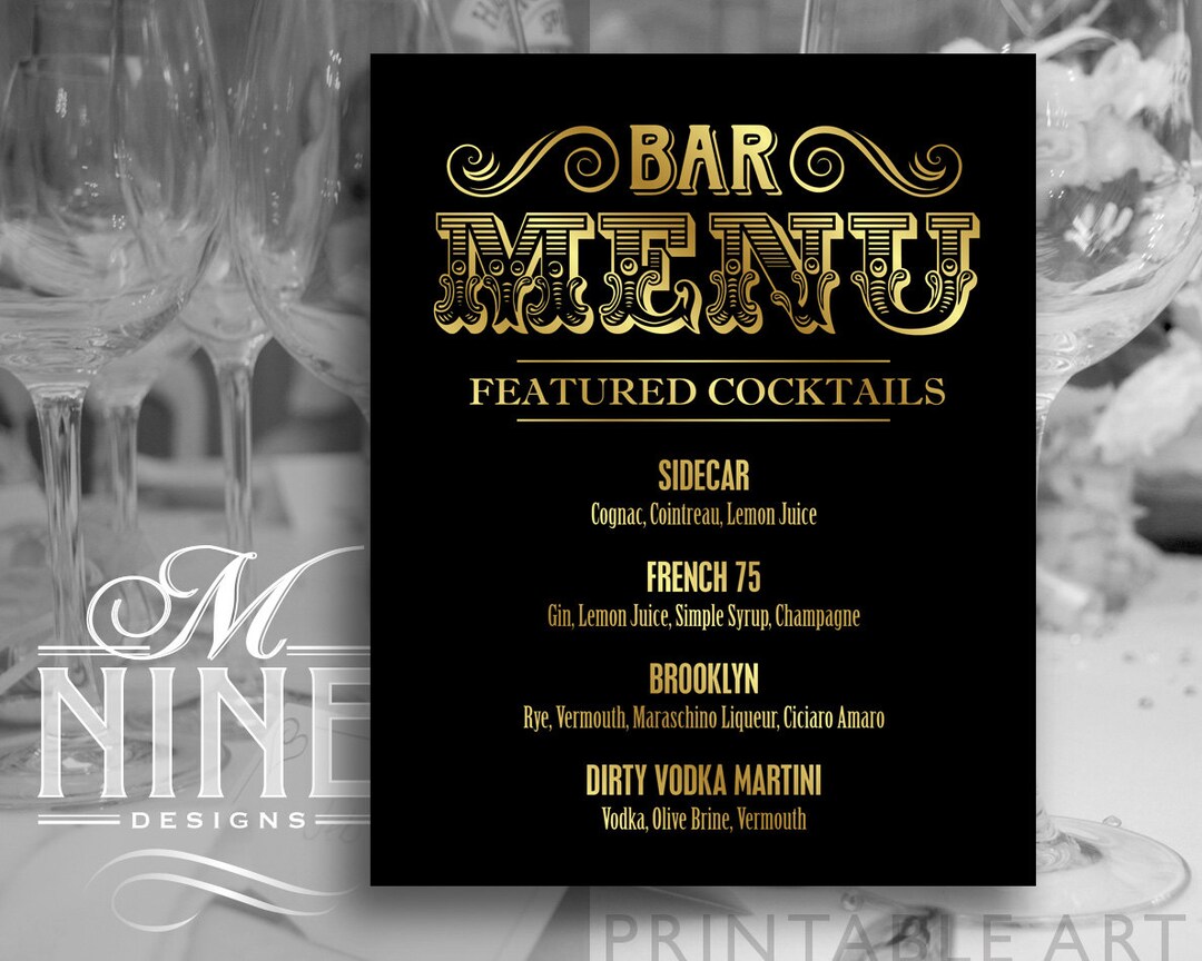 Custom Bar Menu Printable Sign, Party Signs Printable Bar Sign Download ...