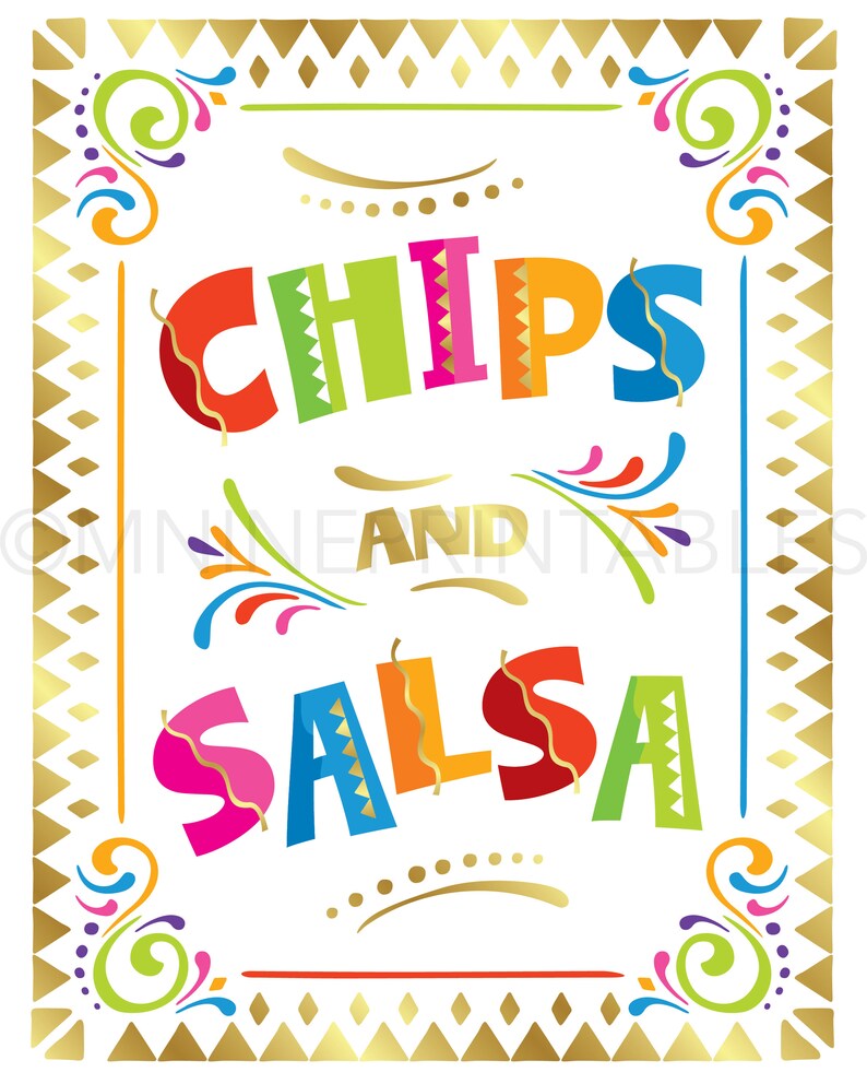 Fiesta Party CHIPS AND SALSA Sign Printables Fiesta Sign - Etsy