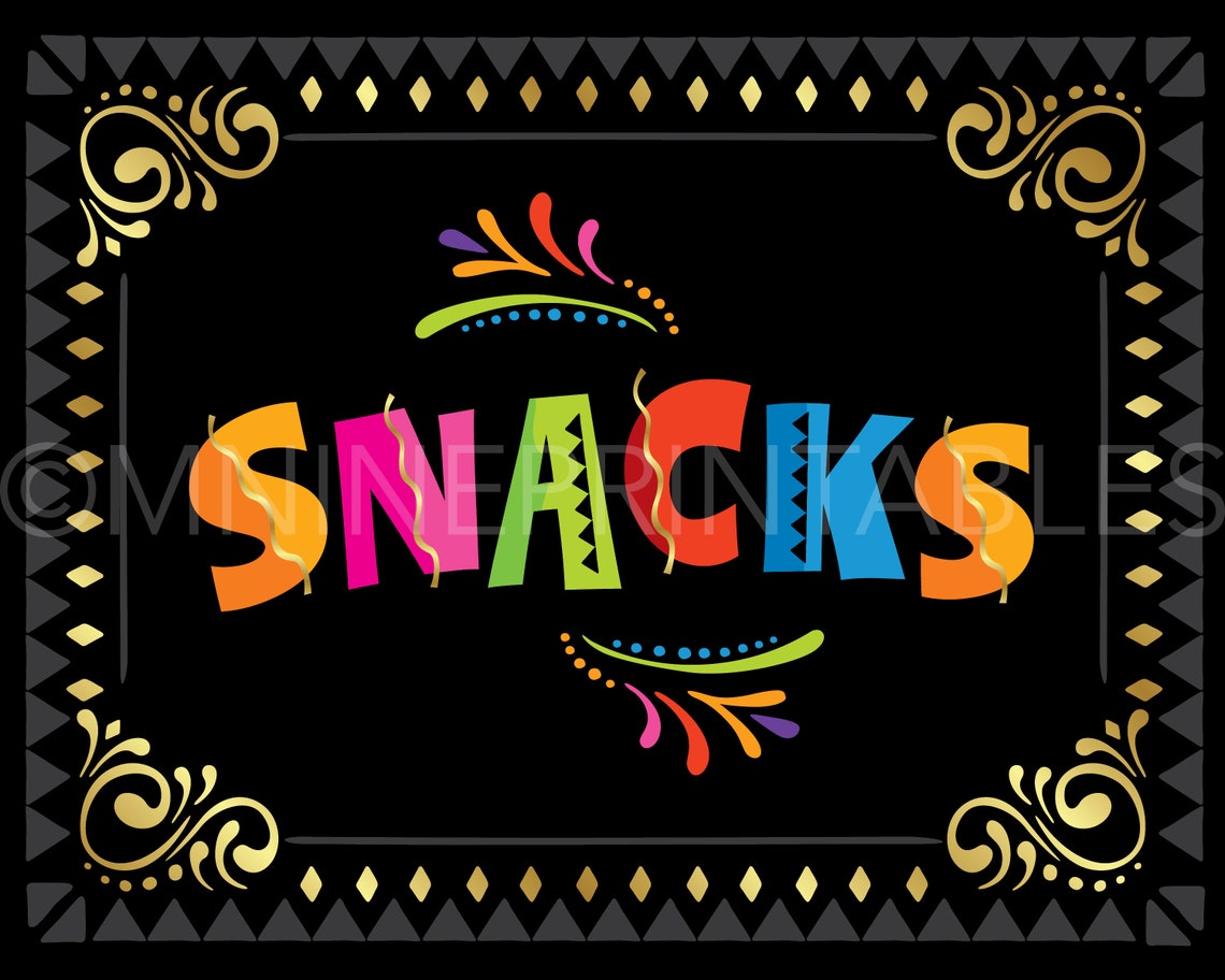 Gold Fiesta Party Sign Printables SNACKS Sign Downloads - Etsy