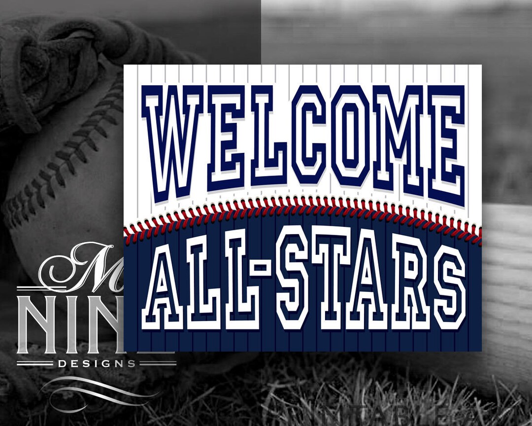 Baseball Softball Welcome All-stars Sign, Baseball Party Sign Printable ...