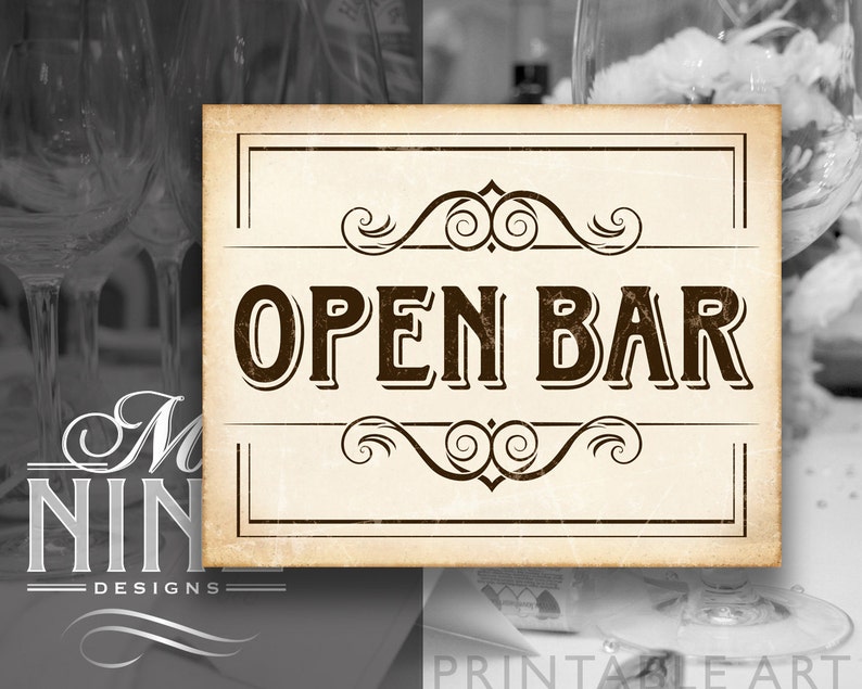 Rustic Printable Art "open Bar" Party Download, Distressed Typography ...