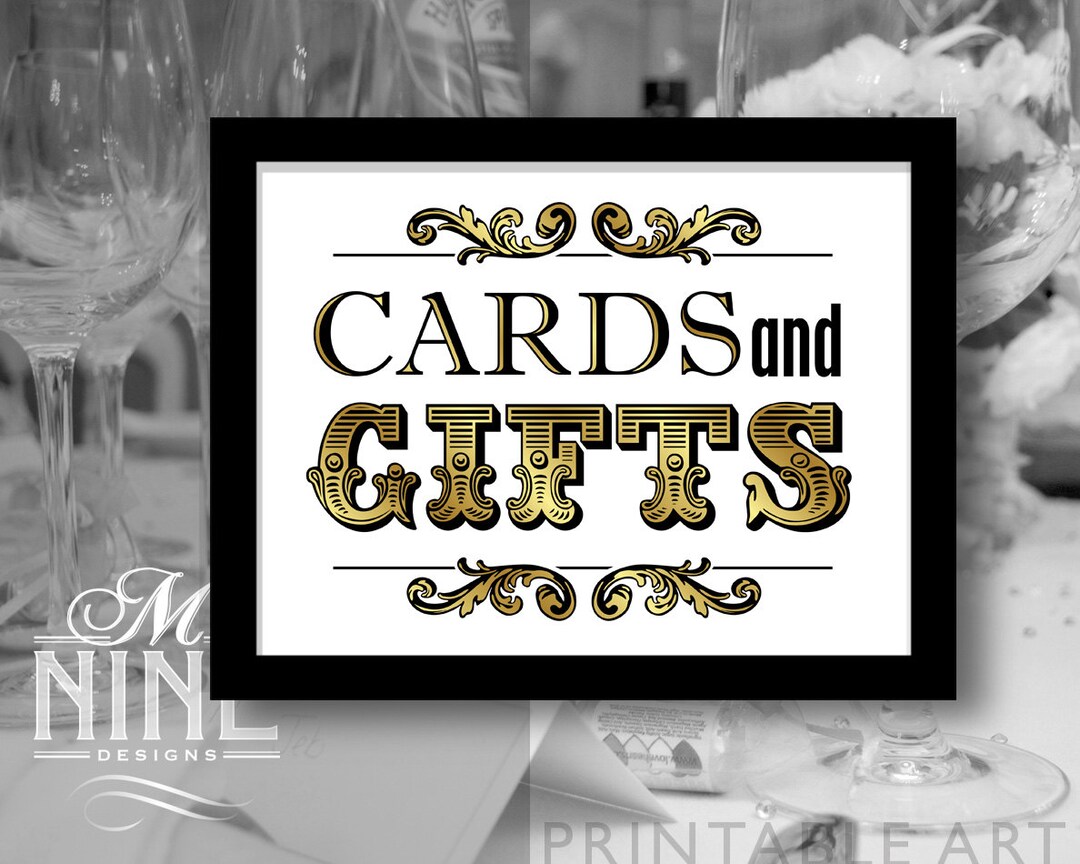 Gold Party Printable Sign "cards and Gifts" Sign Vintage Party Signs ...