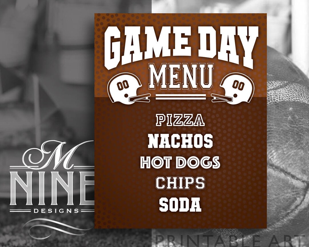 Game Day Menu Download, Custom Football Party Decorations, Football ...
