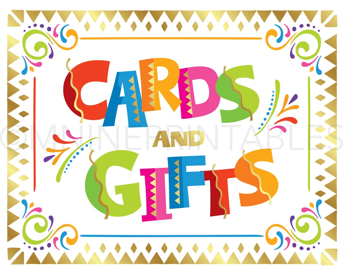 Gold Fiesta Party CARDS AND GIFTS Sign Printables Gold - Etsy