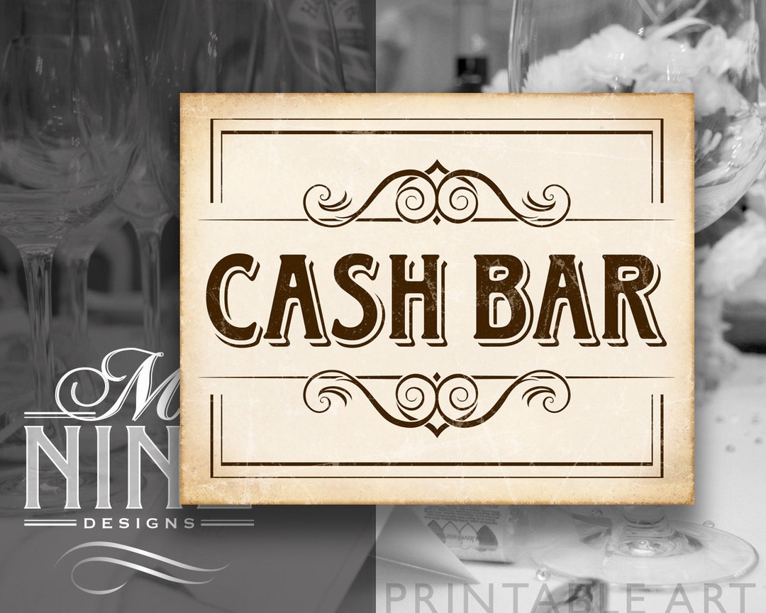 Wedding Party Bar Sign Printable, Cash Bar Sign Download, Wedding ...