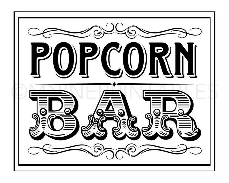 Black and White Party Printable Bar Sign "popcorn Bar" Sign Vintage ...