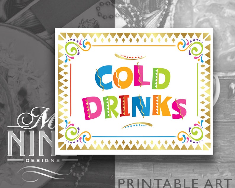 Fiesta Party Sign Printables COLD DRINKS Sign Downloads | Etsy