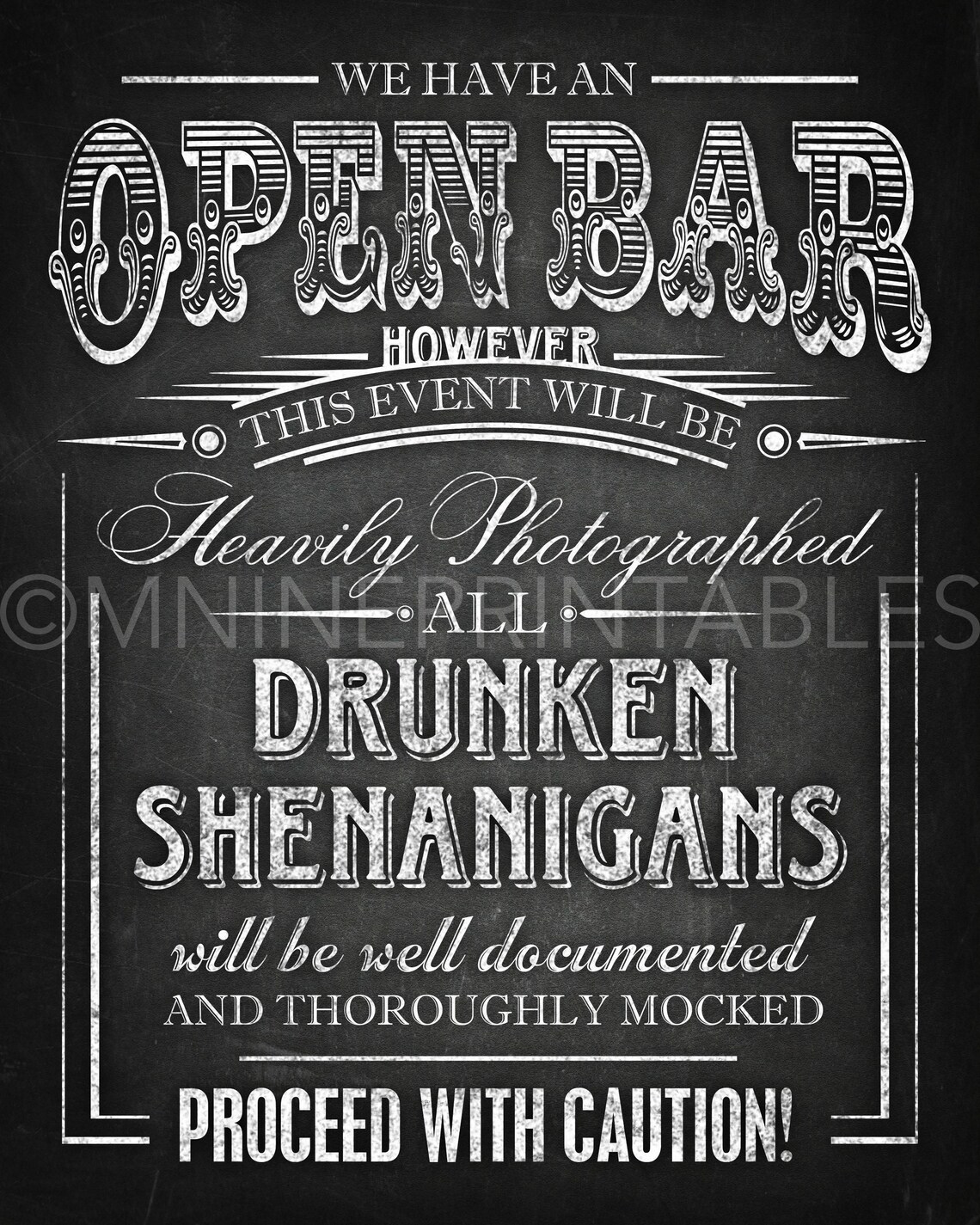 Chalkboard Bar Sign Printables OPEN BAR Drunk Shenanigans - Etsy