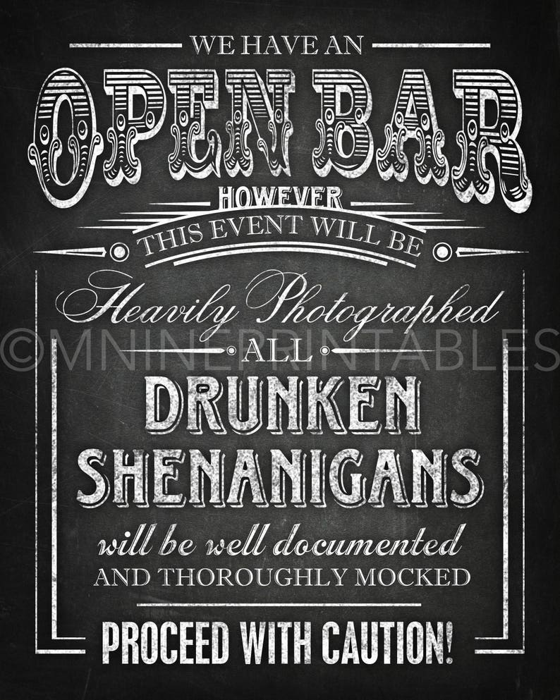 Chalkboard Bar Sign Printables OPEN BAR Drunk Shenanigans | Etsy