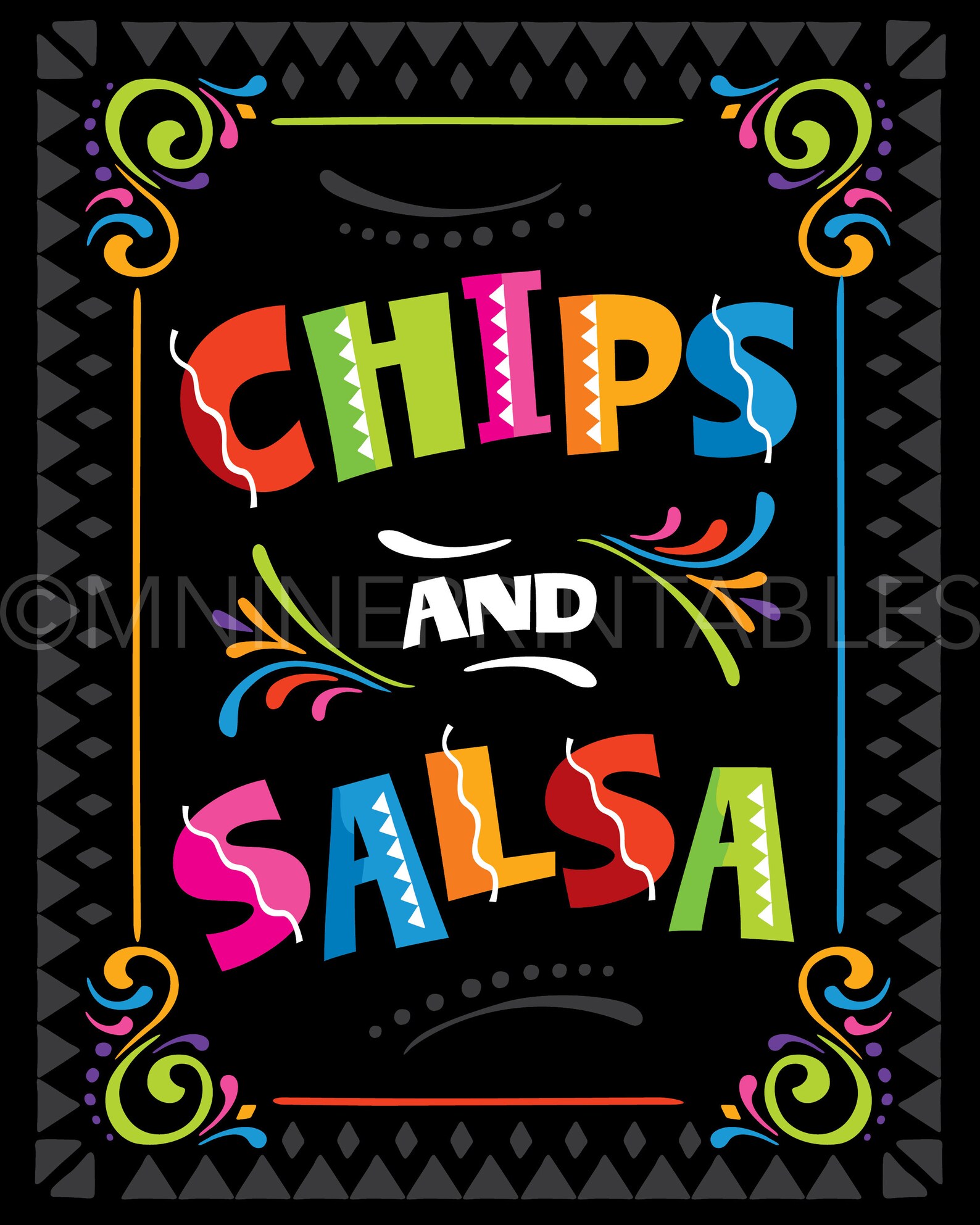 Fiesta Party CHIPS AND SALSA Sign Printables Fiesta Sign | Etsy