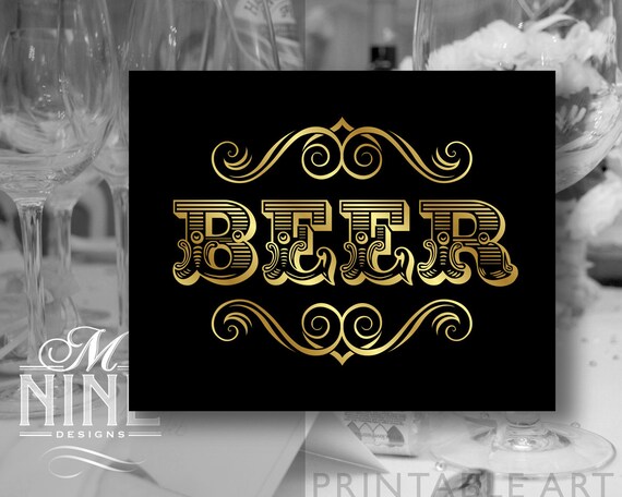 Black and Gold Beer Printable Art beer Print Bar | Etsy