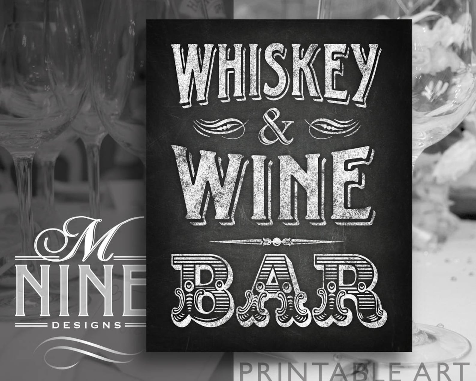 WHISKEY & WINE BAR Sign Printables Chalk Wine Party - Etsy