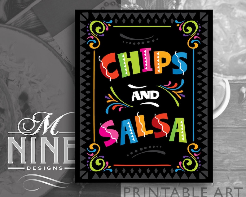 Fiesta Party CHIPS AND SALSA Sign Printables Fiesta Sign - Etsy