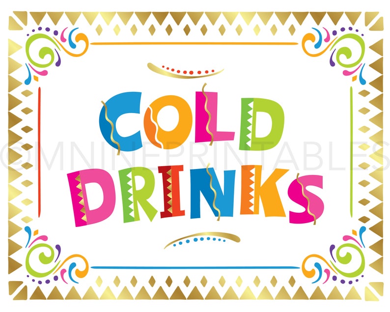 Fiesta Party Sign Printables COLD DRINKS Sign Downloads | Etsy