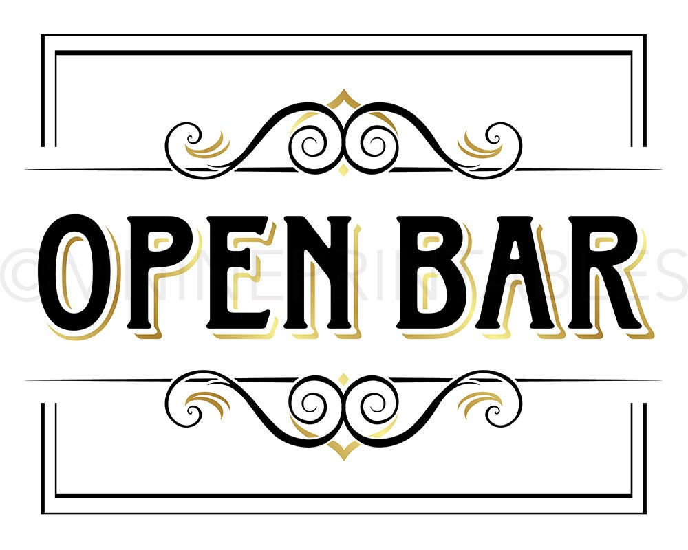 Vintage Gold Party Printable Sign open Bar Vintage | Etsy