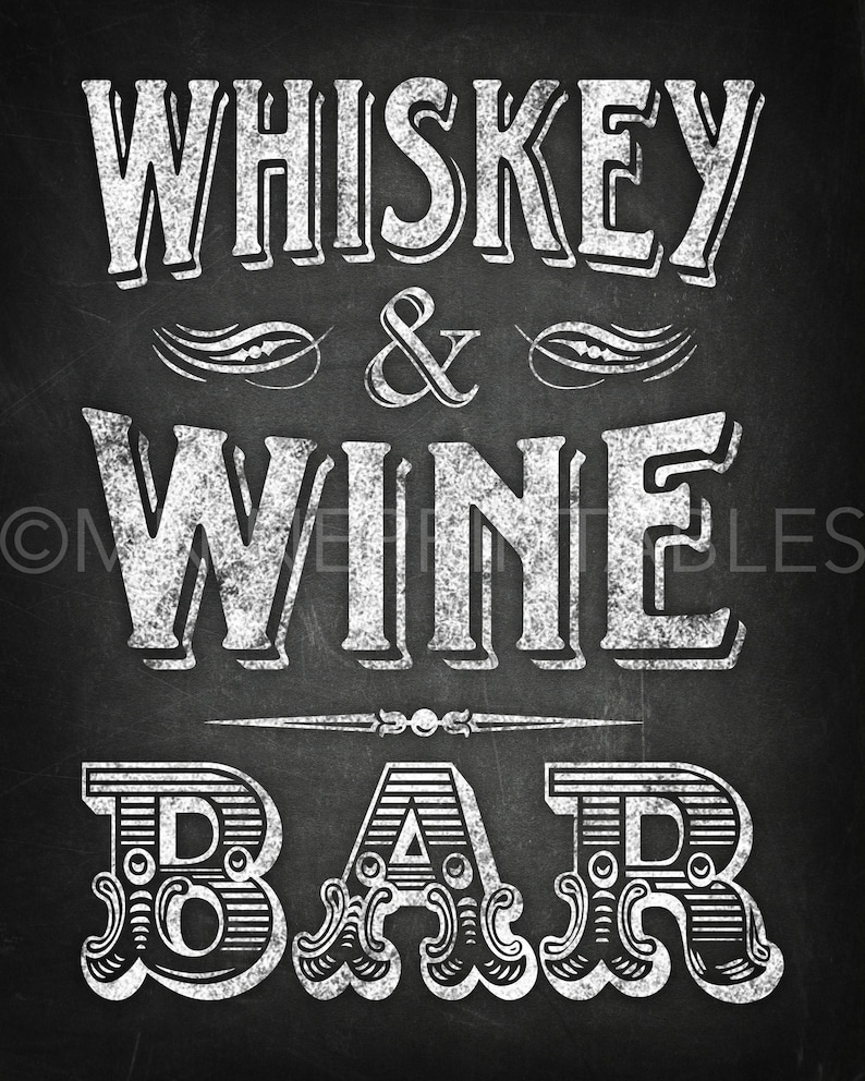 WHISKEY & WINE BAR Sign Printables Chalk Wine Party - Etsy