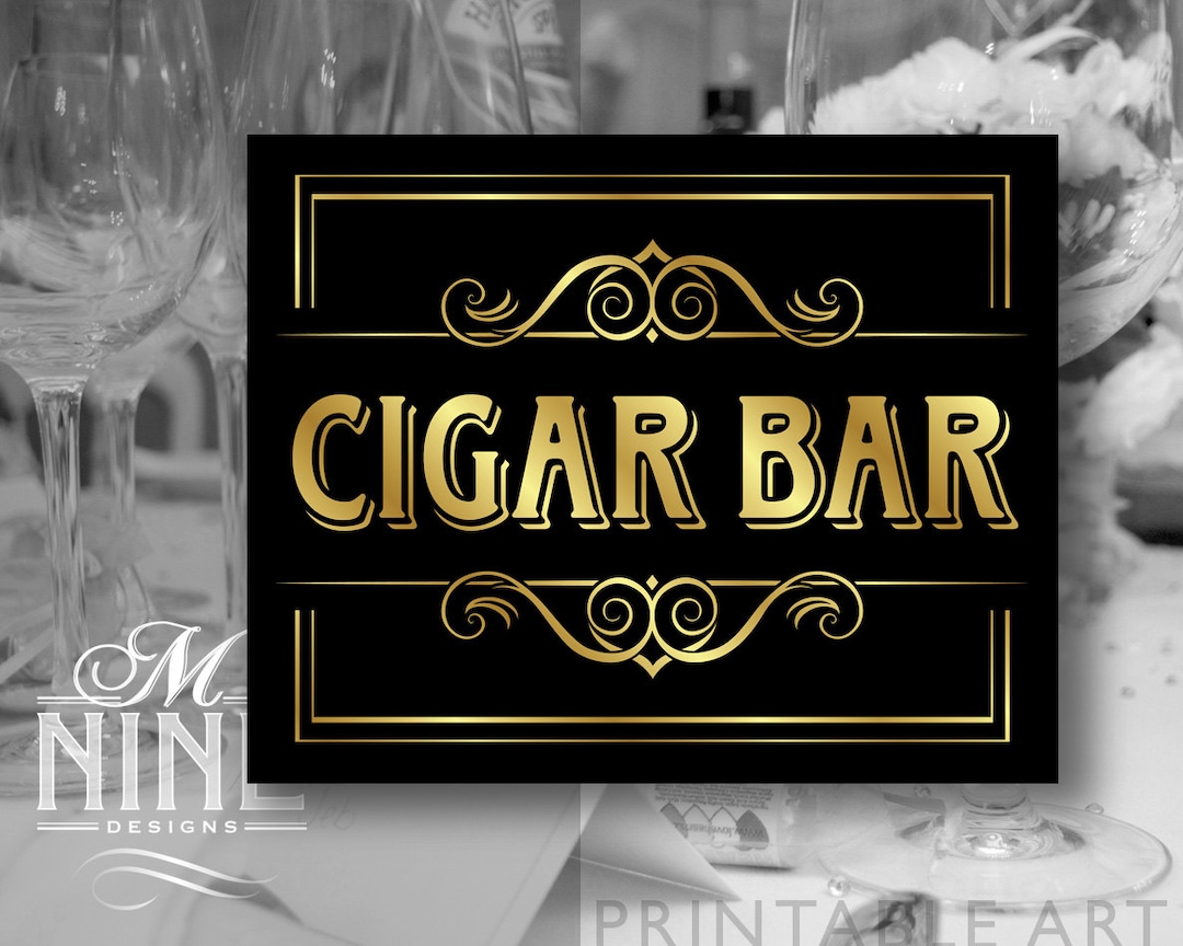 Party Printable Sign "cigar Bar" Boardwalk Black and Gold, Vintage ...