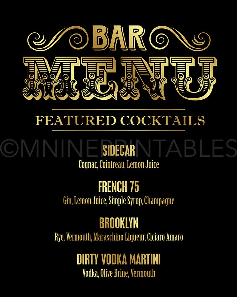 Custom BAR Menu Printable Sign Party Signs Printable Bar Sign | Etsy