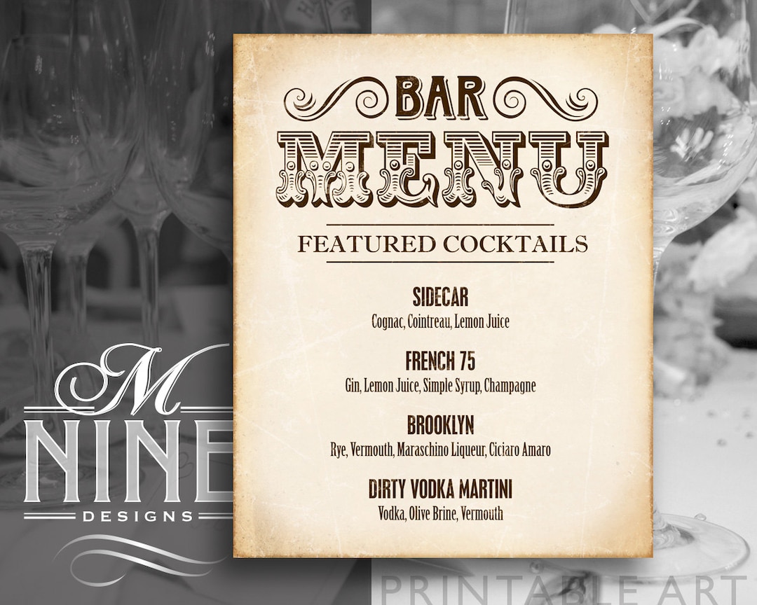 Custom BAR Menu Printable Sign, Vintage Party Signs, Rustic Old West ...