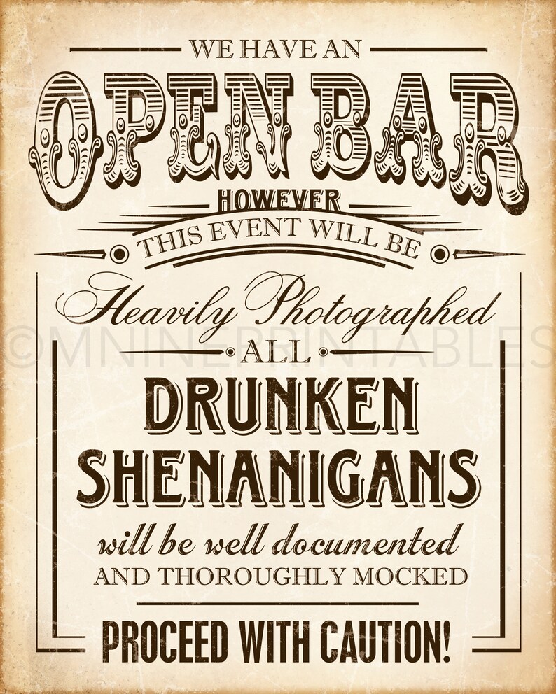 Open Bar Sign Printables | OPEN BAR Drunk Shenanigans Sign Downloads ...