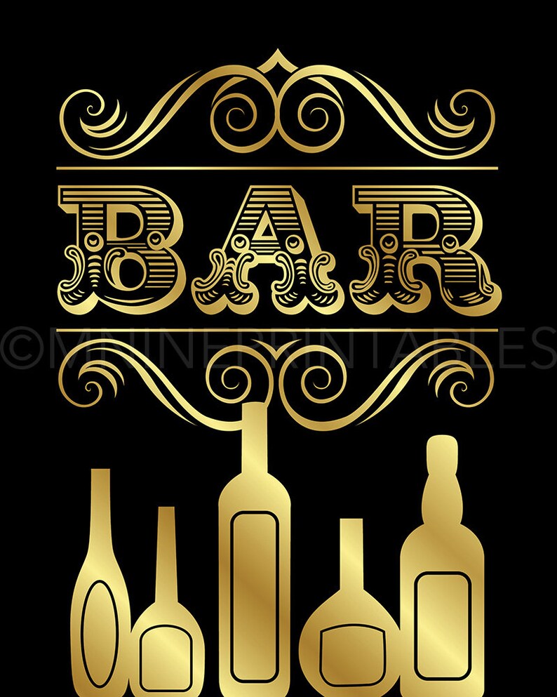 Black and Gold Printable Art bar Party Sign | Etsy