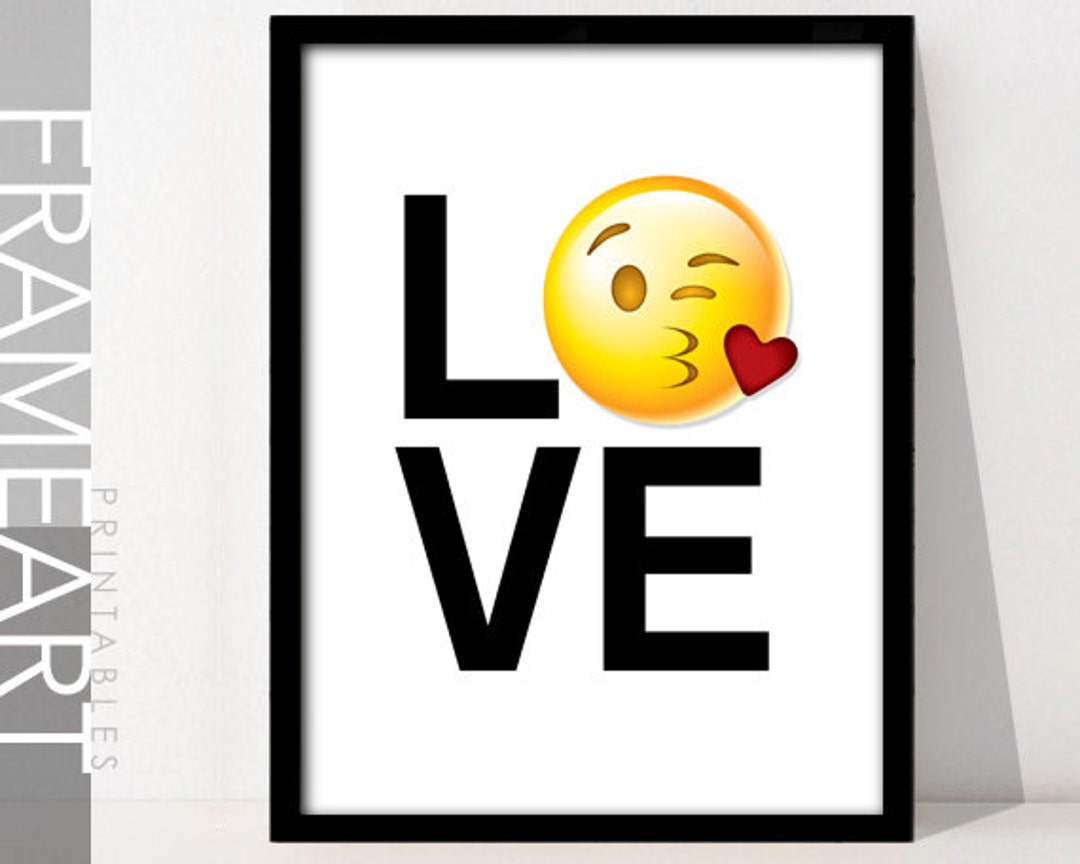 Emoji LOVE Art Heart Kiss Square, Frame Art Printable Quote, Emoji Love ...
