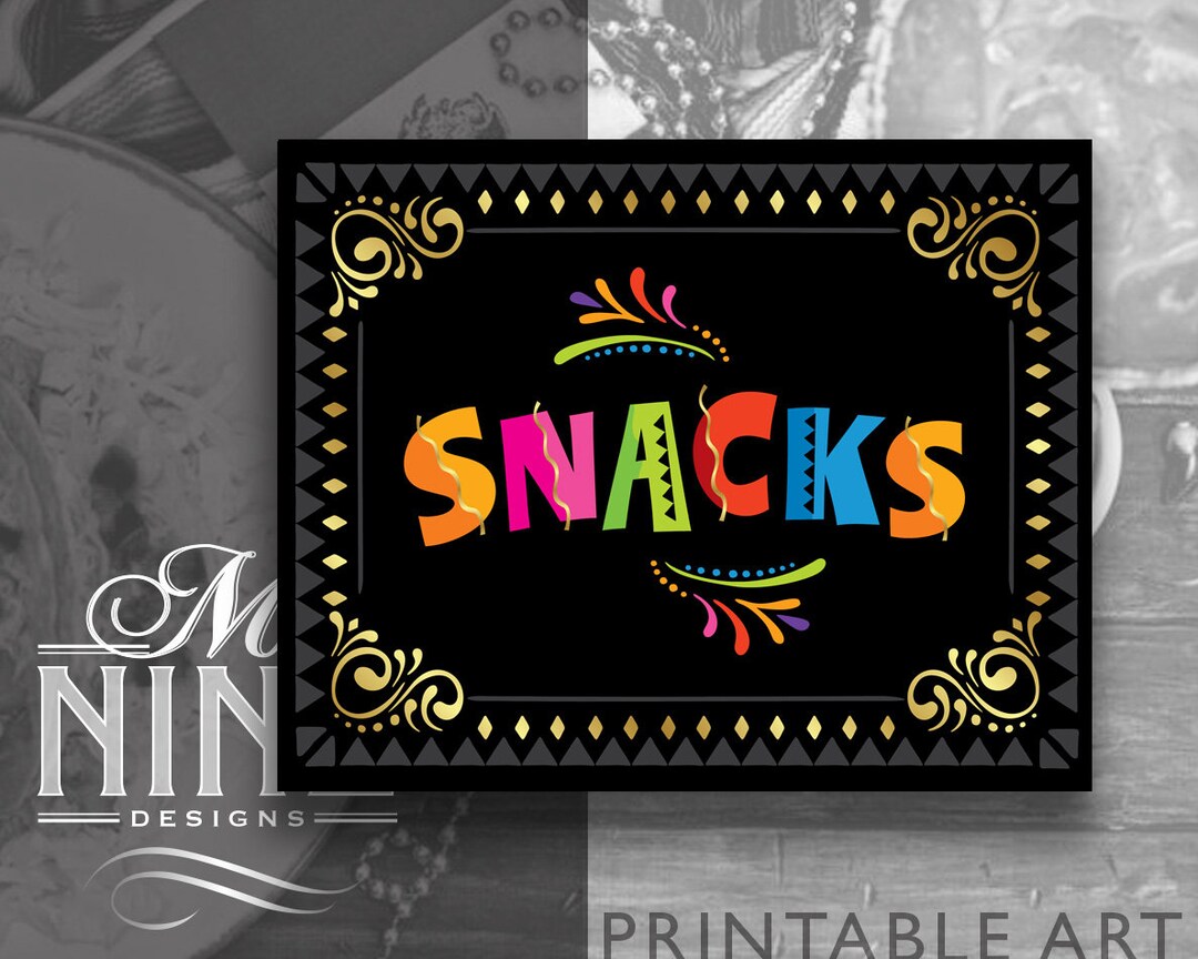 Gold Fiesta Party Sign Printables | SNACKS Sign Downloads | Digital ...
