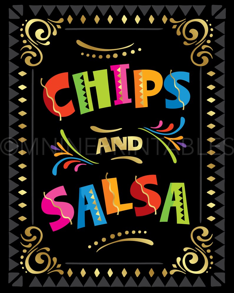Fiesta Party CHIPS AND SALSA Sign Printables Fiesta Sign | Etsy