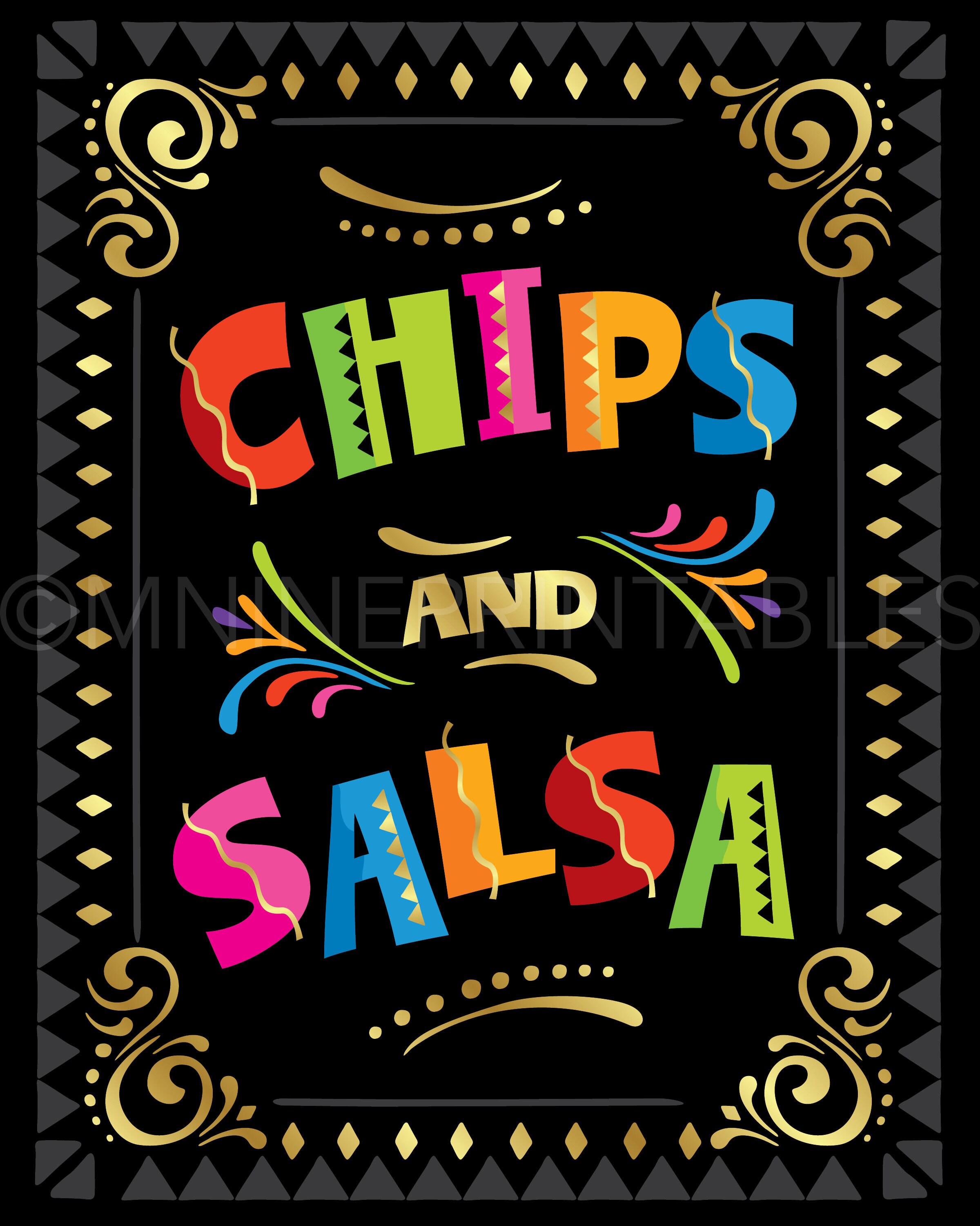 Fiesta Party CHIPS AND SALSA Sign Printables Fiesta Sign | Etsy