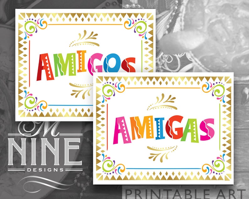 Fiesta Party Sign Printables AMIGOS AMIGAS Sign Downloads | Etsy