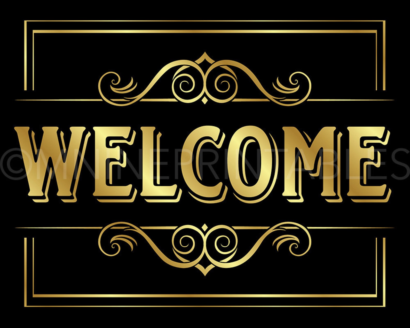 Black and Gold Party Printable Sign welcome | Etsy