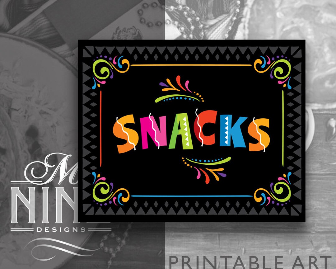 Fiesta Wedding Party Decorations, Snacks Sign Printable, Fiesta Table ...