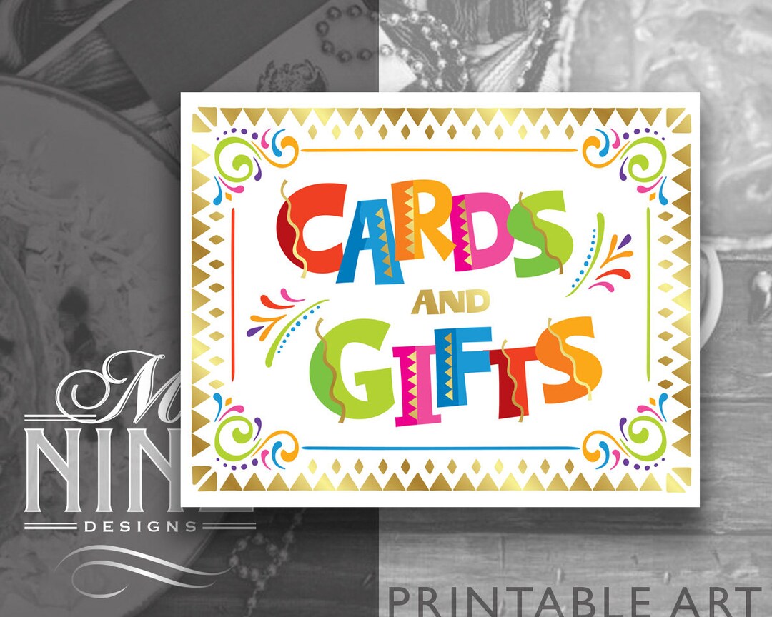 Gold Fiesta Party CARDS AND GIFTS Sign Printables Gold Fiesta Sign ...