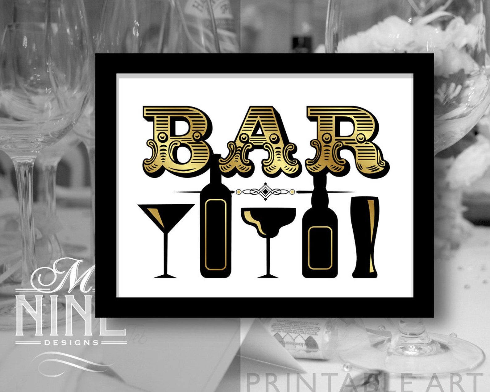 Gold Printable Art bar Sign Printable Party - Etsy
