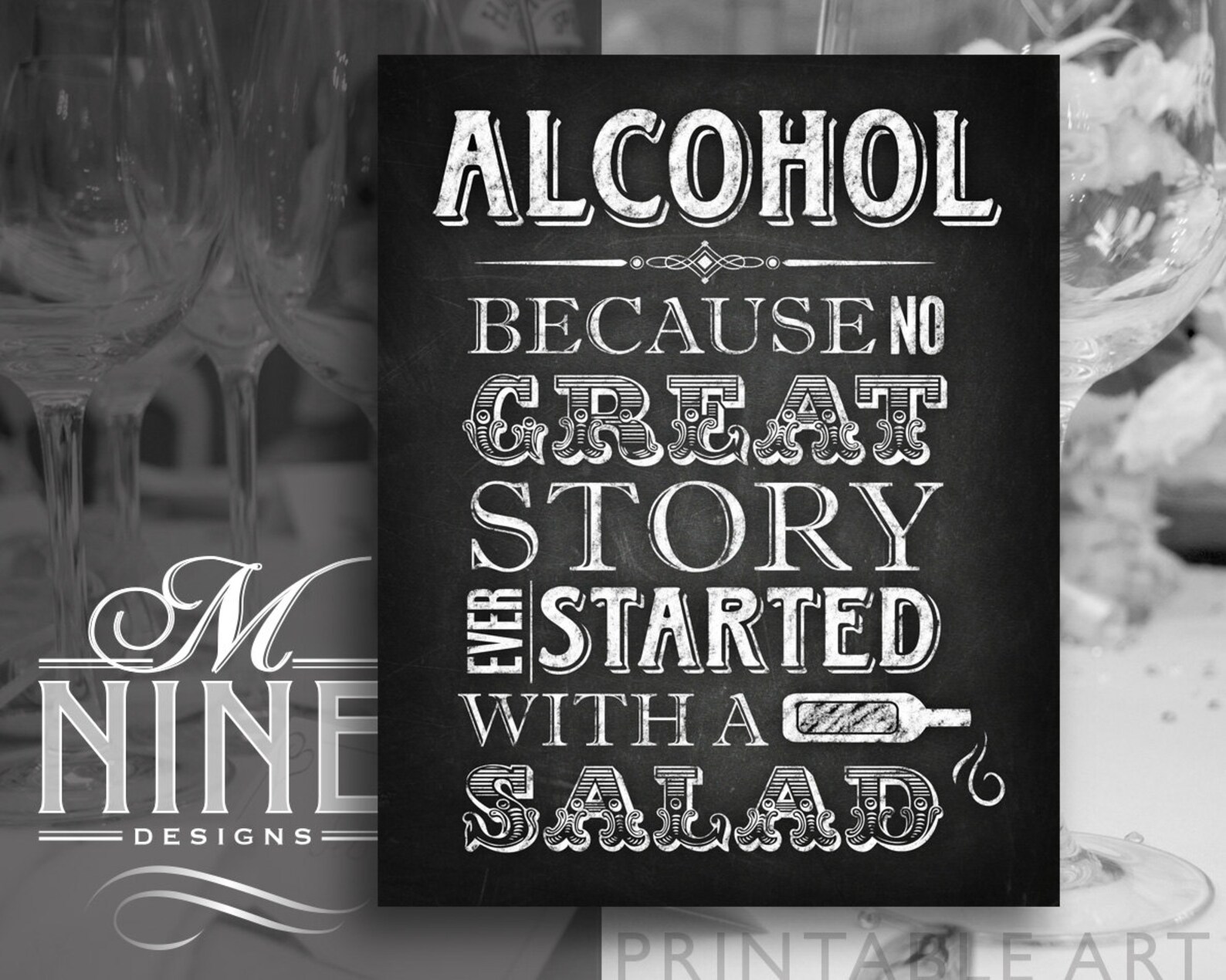 Chalkboard Printable Art, Alcohol Salad Quote, Printable Sign Download ...