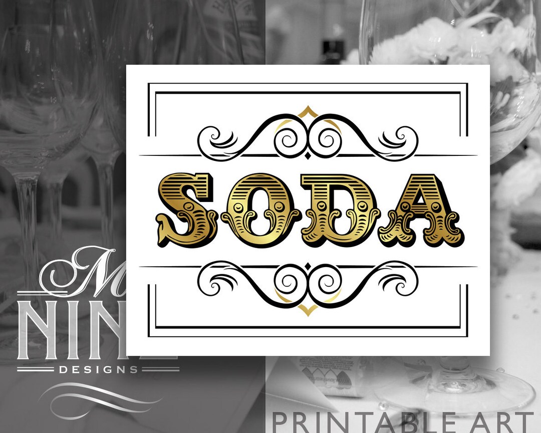 Soda Party Printable "soda" Sign, Gold Vintage Party Signs, Soda ...