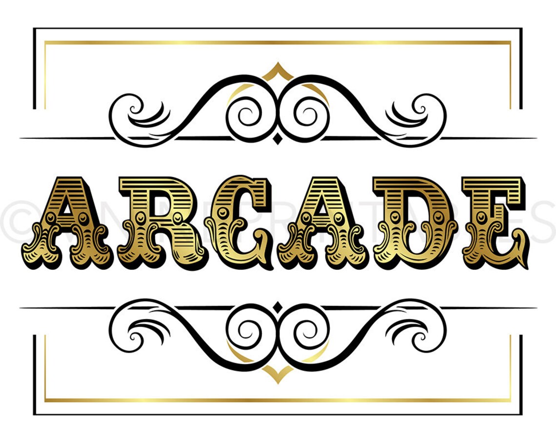 Vintage Party Printable / ARCADE Sign Printable / Gold Vintage - Etsy