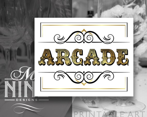 Vintage Party Printable / ARCADE Sign Printable / Gold Vintage - Etsy