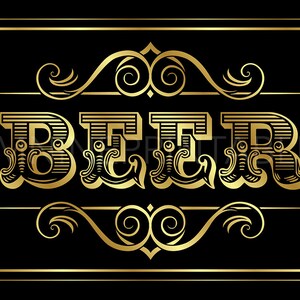 Beer Party Printable "beer" Sign, Black and Gold Vintage Party Signs ...