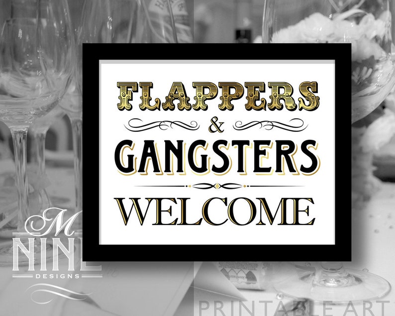 Gold Party Printable flappers & Gangsters Welcome - Etsy